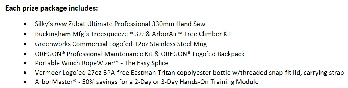 Prize Package | Western Chapter ISA Tree Climbing Championship